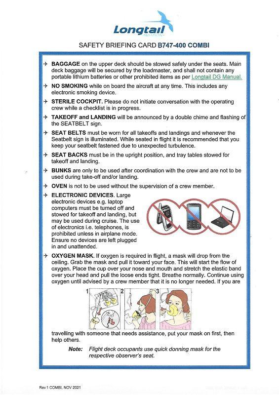 Boeing 747-400 Combi | Safety Cards